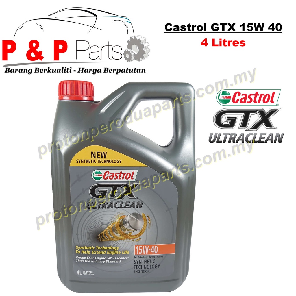Castrol 15W 40 GTX ULTRACLEAN Semi Synthetic Engine Oil 4 litres Minyak ...