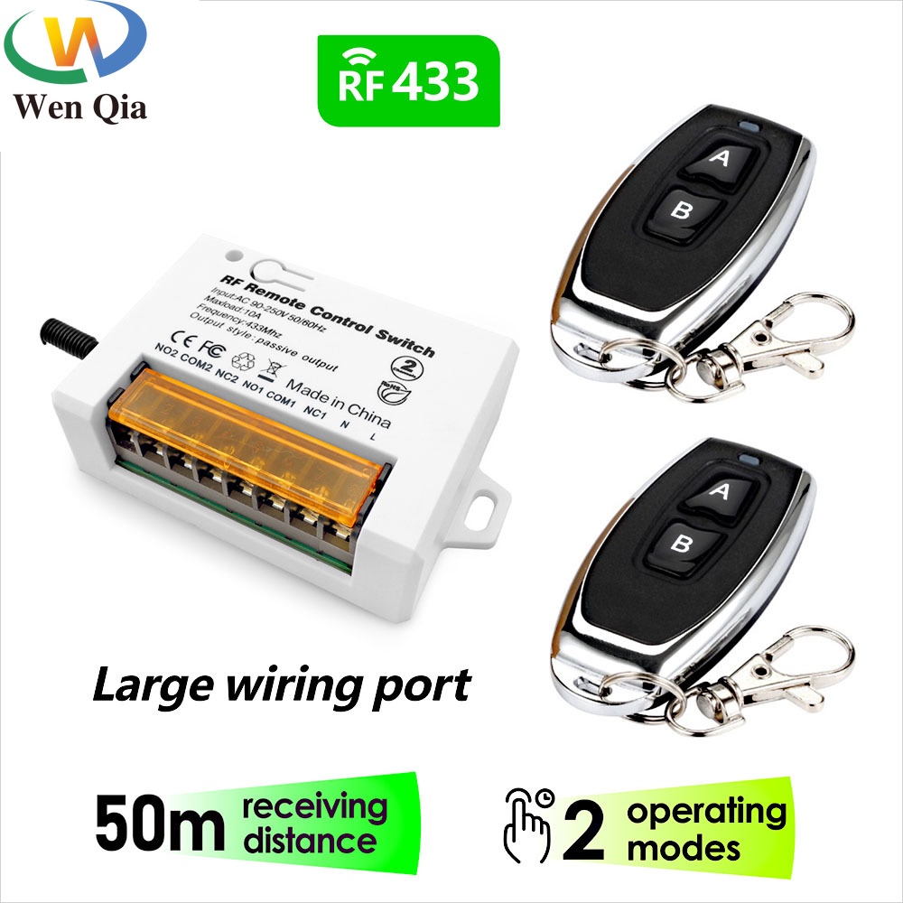 433Mhz RF Wireless Remote Control Switch Set AC 220V 2 channels Relay Receiver and 2-button ...