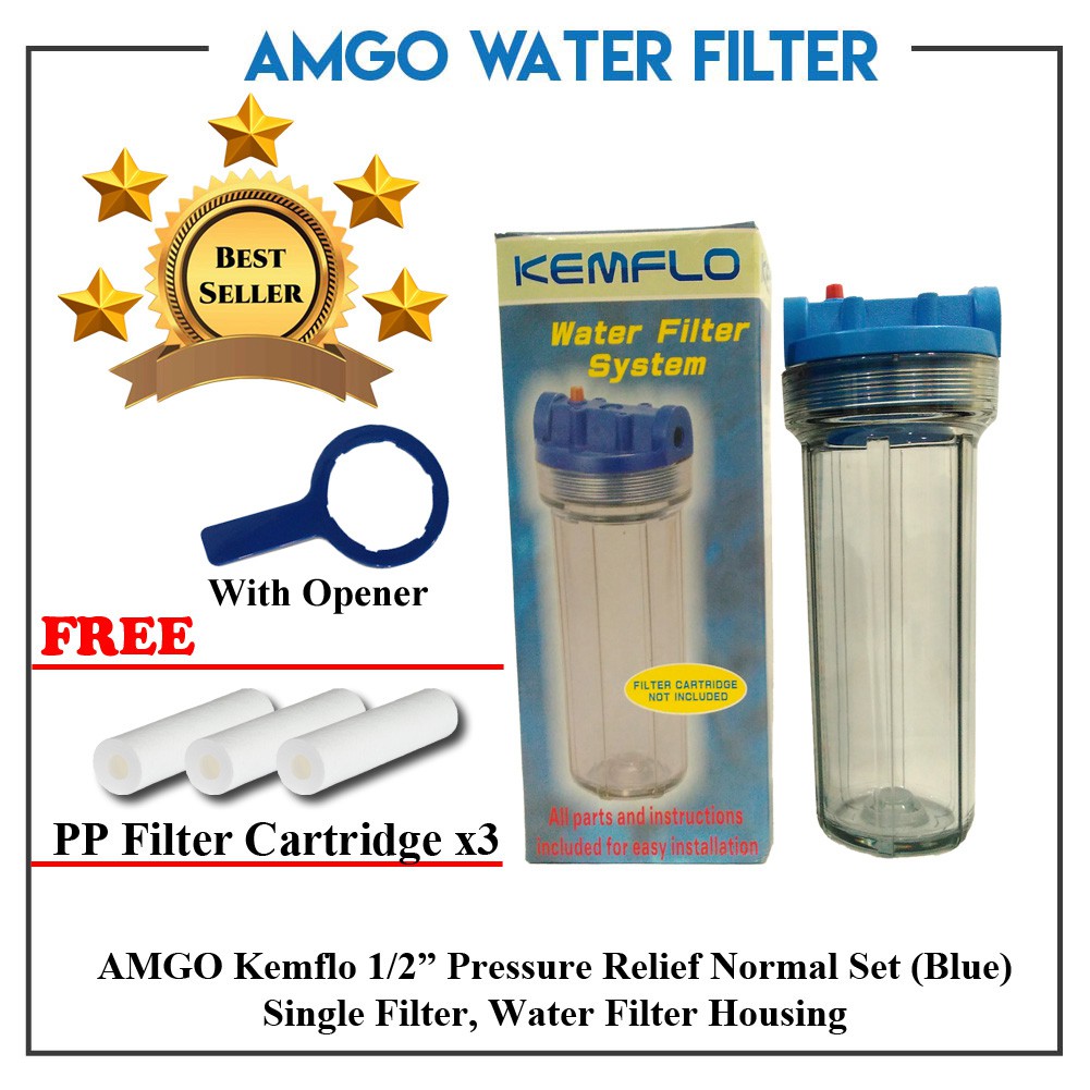 AMGO Kemflo 1/2" inches Pressure Relief, Water Filter Housing [FREE 3 ...