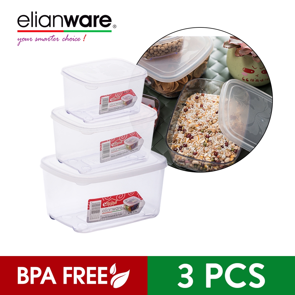 Elianware Rectangular Transparent Airtight Food Storage Container Set ...