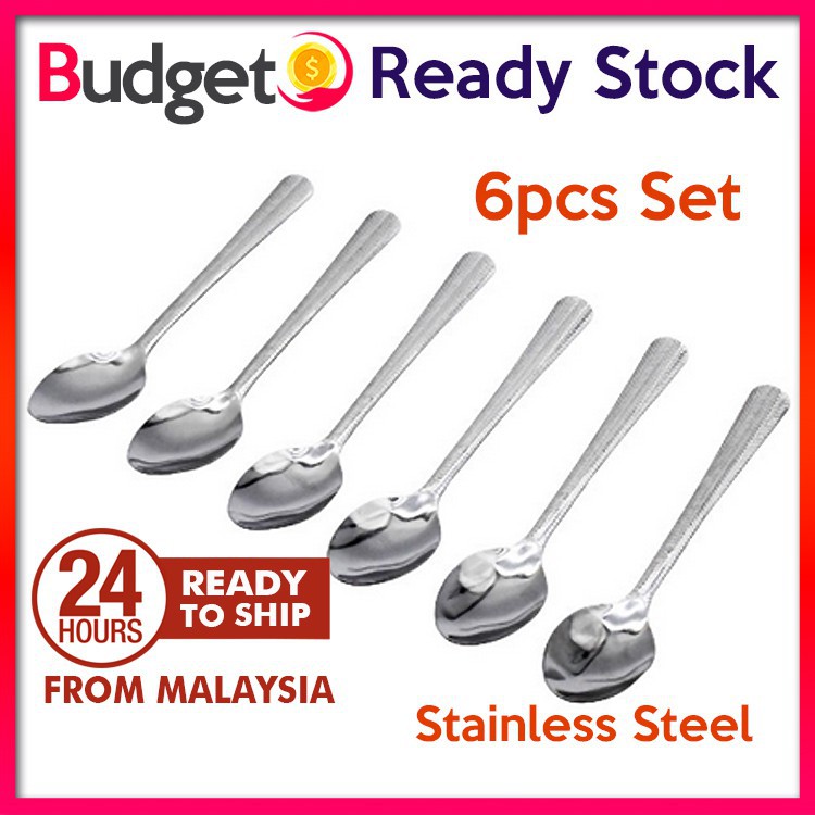 📣Budget Stock 6pcs Stainless Steel Spoon Set Sudu Makan Sudu Besi ...