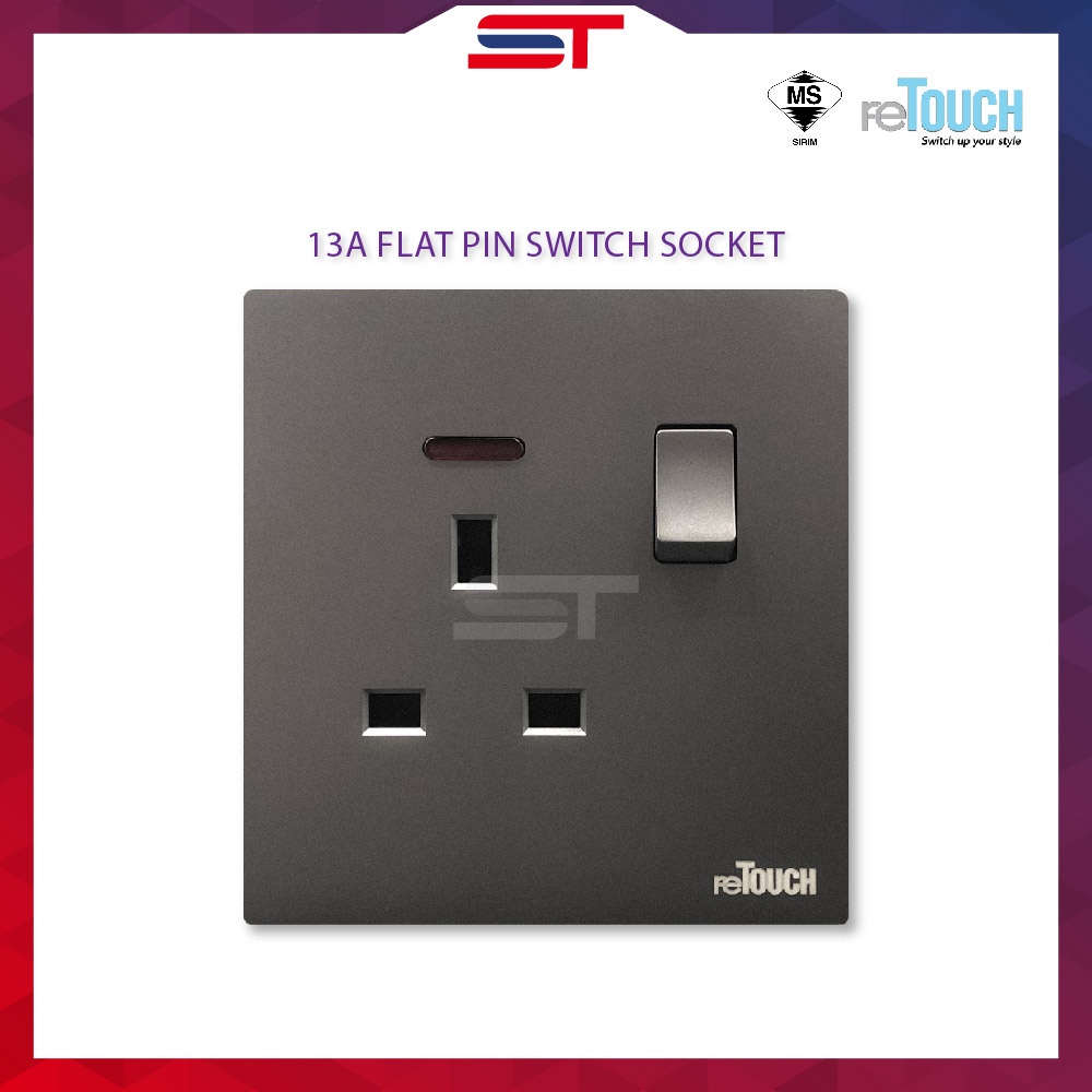 Retouch Ultra Rimless Switch Socket MATT GREY / 20A DOUBLE POLE / 13A ...
