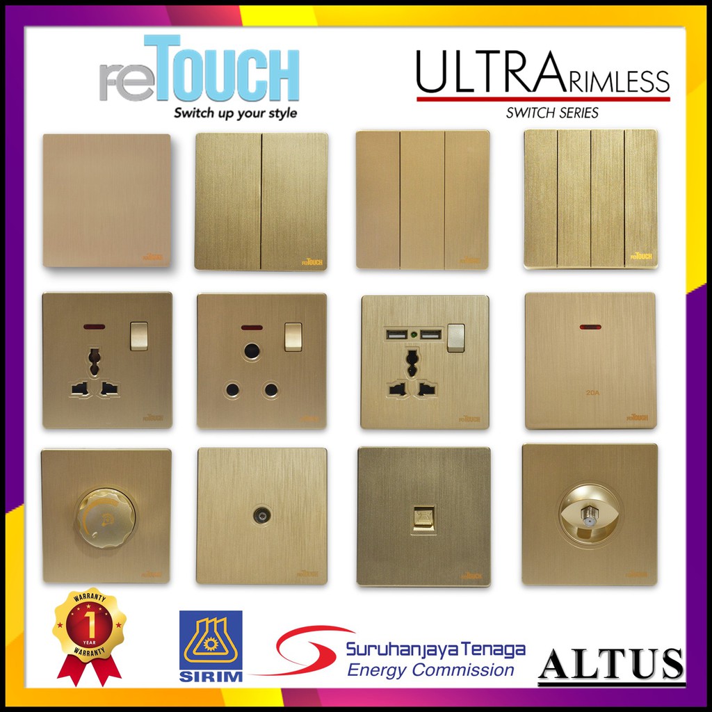 reTOUCH Switch ULTRA GOLD Rimless Switch SOCKET 1G 2G 3G 4G 13A ...