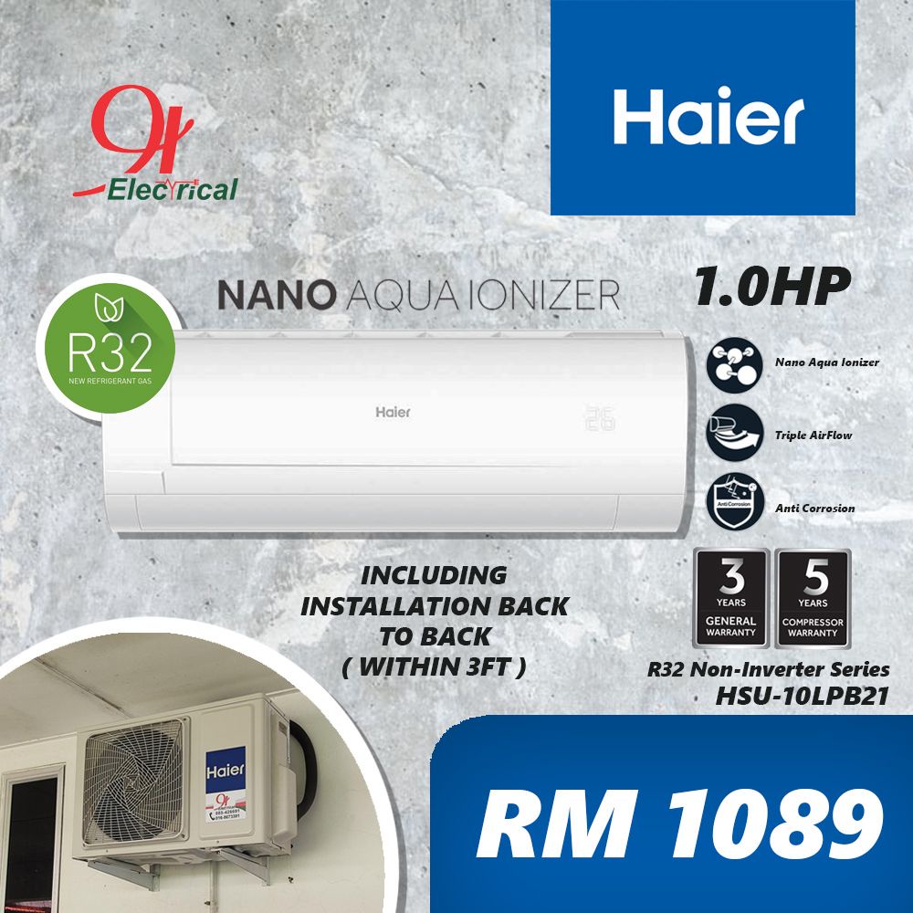 Haier 1.0HP R32 Non-Inverter LPB Series Air Conditioner with Nano Aqua ...