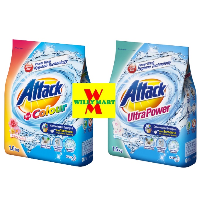 Kao Attack Detergent Powder [1.6kg]/ Sabun Serbuk Color Concentrate/ Ultra Power Concentrate [1 ...