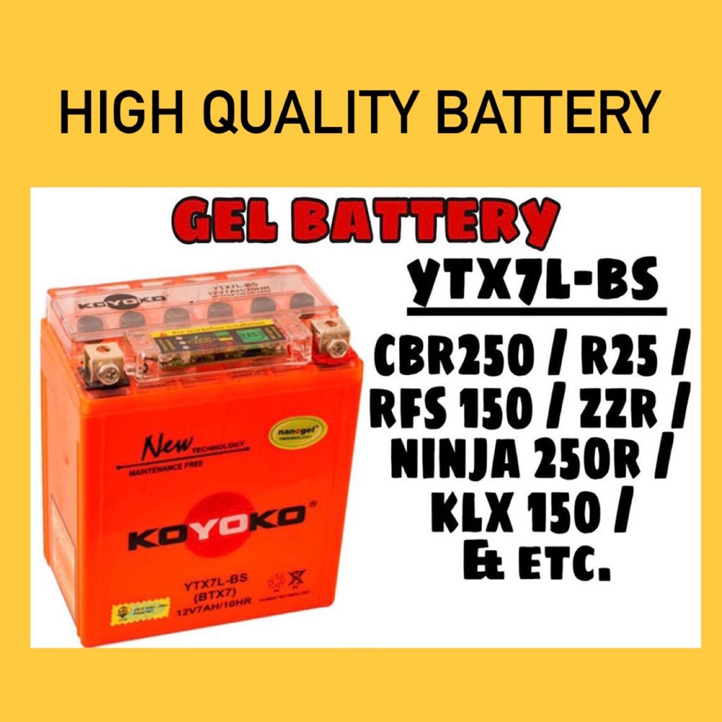 YTX7L-BS YTX7L BS KOYOKO NANOGEL BATTERY FOR BENELLI RFS150I KLX150 R25 ZZR250 SIRIM CERTIFIED ...