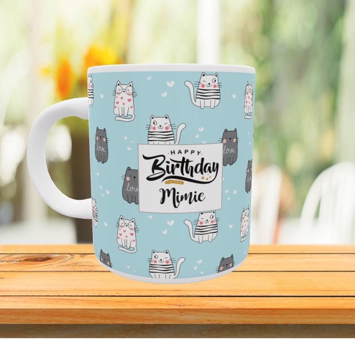 Cats blue Mug Personalised With Name/text, birthday, gift, bestfriend ...