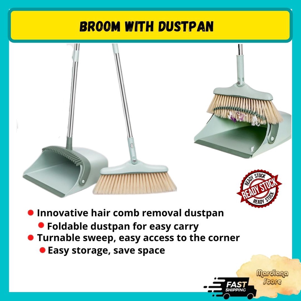 Stylish Broom With Self Cleaning Dustpan Teeth Sweeper Penyapu dengan ...