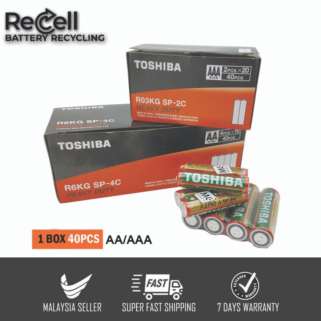 [1Box-40Pcs] Toshiba Heavy Duty AA & AAA 1.5V Battery - Genuine Toshiba ...