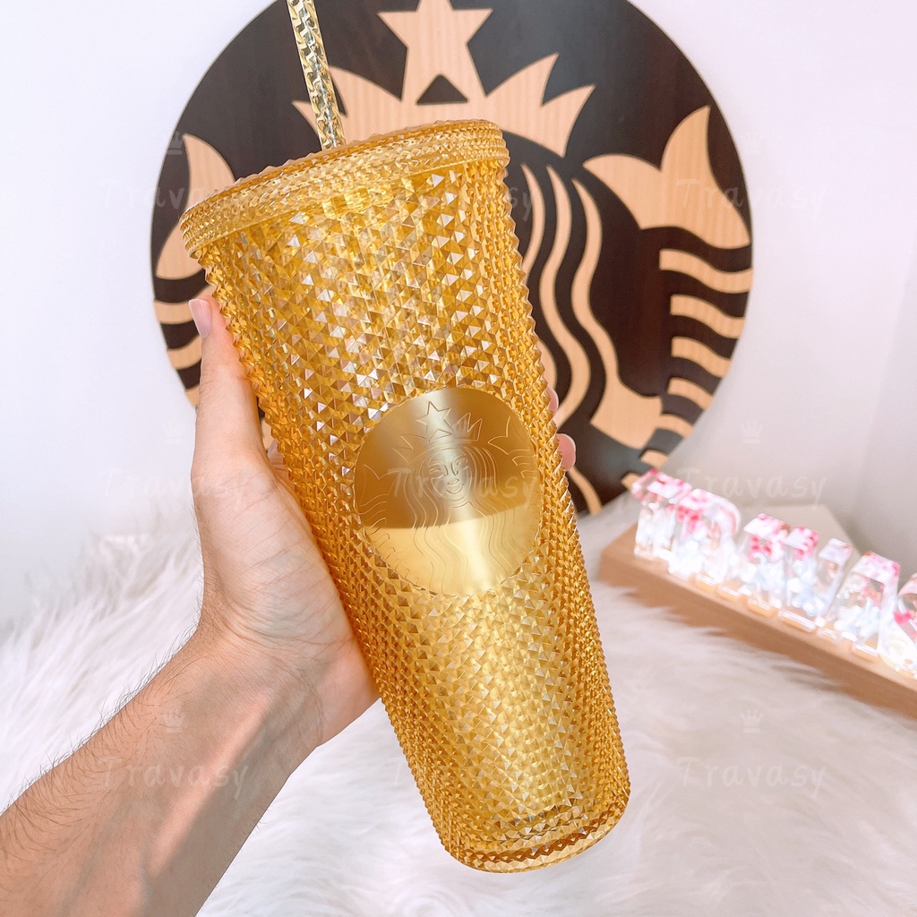 Readystock Starbucks Taiwan Gold Bling Studded Cold Cup 24oz/709ml Cup ...