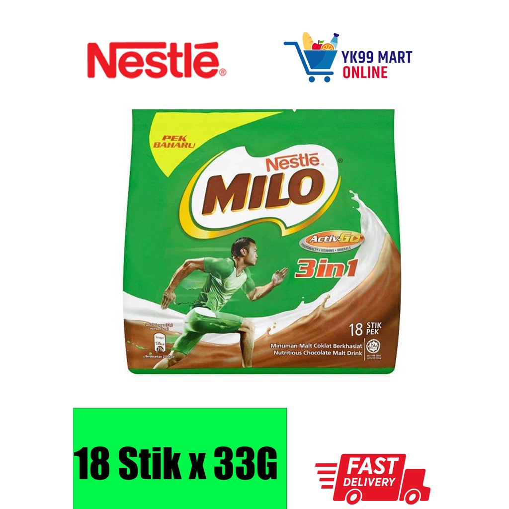 Nestle 3IN1 Active Go Milo Powder 18 Stik x 33G | Shopee Malaysia