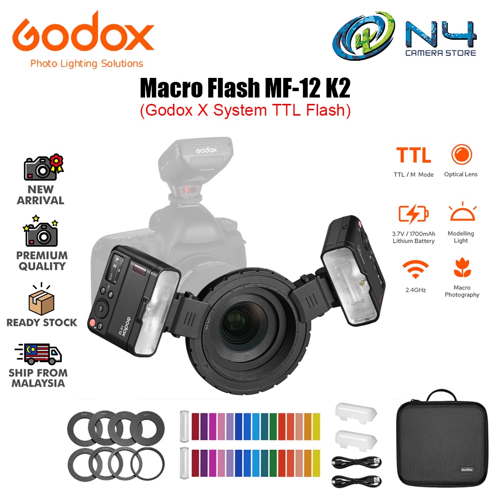 Godox MF12 Macro Flash 2-Light Kit Mini Speedlite built-in Godox X ...