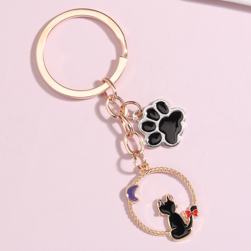 Cute Enamel Keychain Moon Cat Bowknot Heart Key Ring Round Key Chains ...