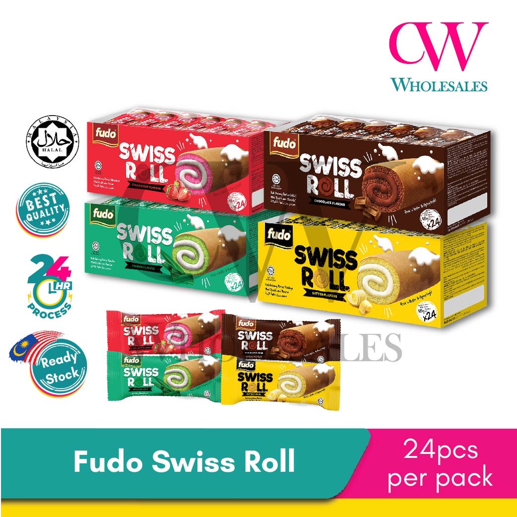 Fudo Swiss Roll Butter Strawberry Chocolate Pandan Flavour Kek Gulung ...