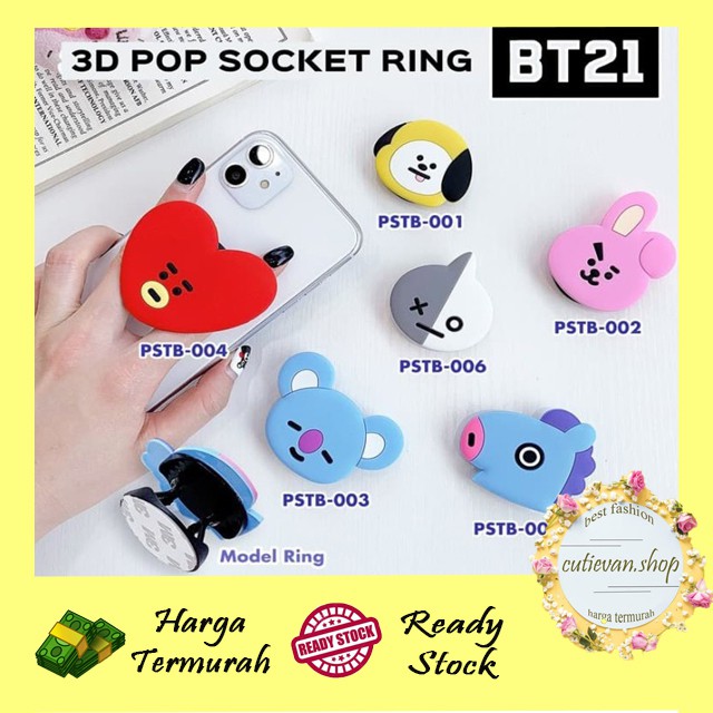 HP Pop socket Character Kpop BTS BT21- griptok 3D pvc phone holder ...
