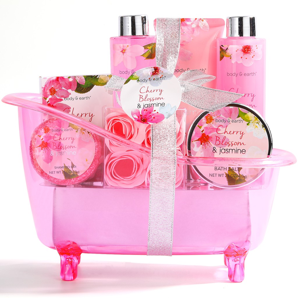 Body & Earth 8 Pcs 8 in 1 Bath Set for Women - Gift Basket with Cherry ...