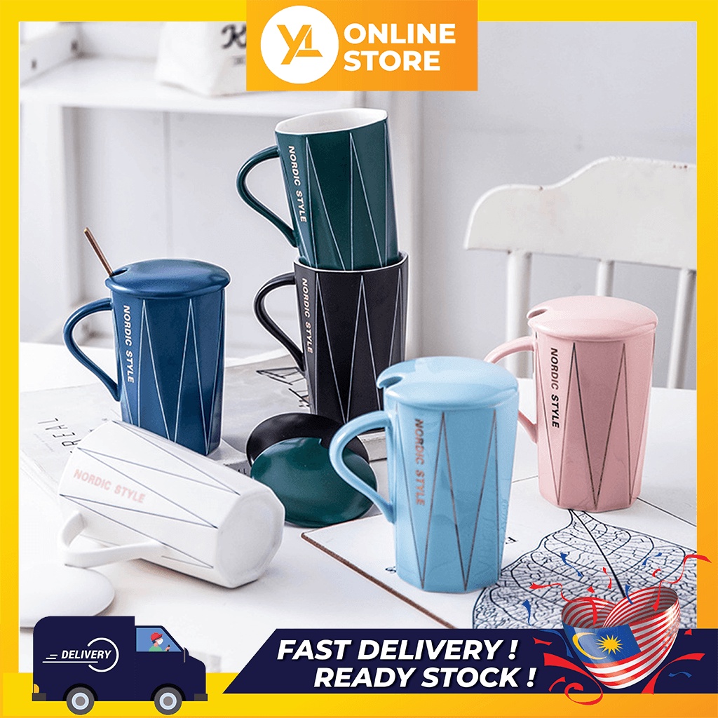 INS CREATIVE CERAMIC MUG WITH LID SPOON NORDIC CERAMIC CUP WITH COVER ...