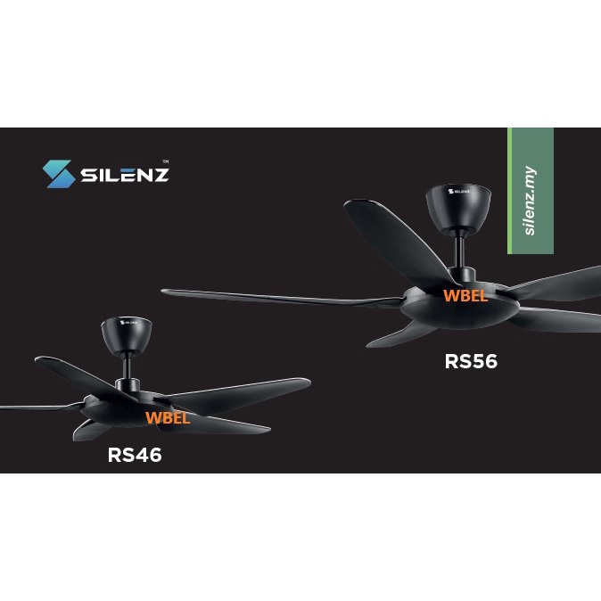 [PACK OF 2 PCS] SILENZ RS46 / RS56 DC CEILING FAN C/W REMOTE - BLACK / WHITE / WALNUT COLOR (46 ...