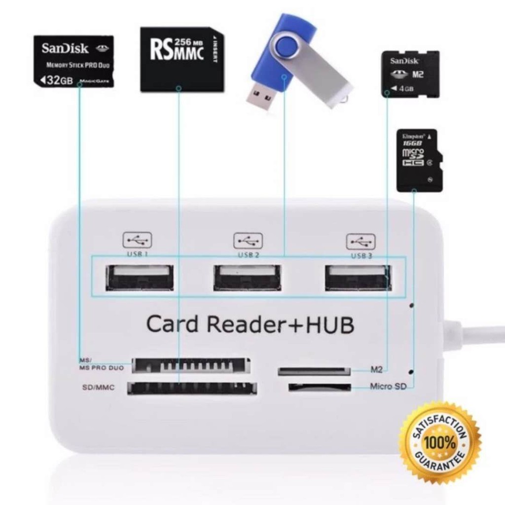 USB Hub Combo 2.0 3 Ports Card Reader High Speed Multi Splitter All In ...