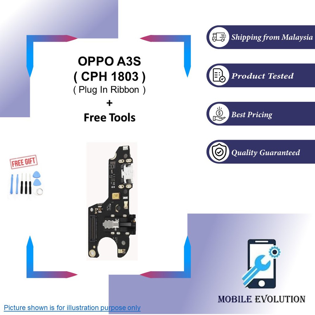 OPPO A3S ( CPH 1803 ) Charging Ribbon Plug in Board New Replacement ...