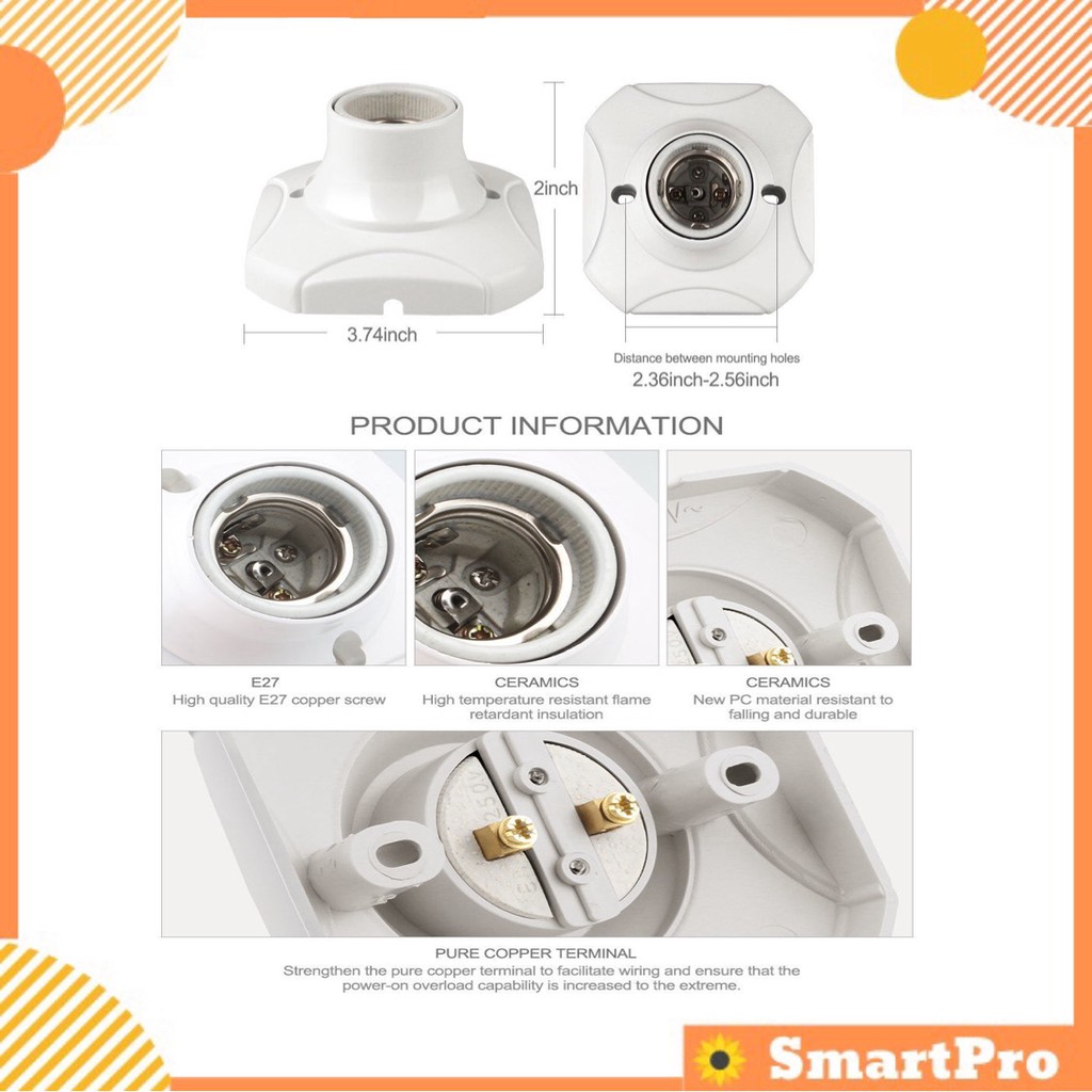 E27 Porcelain Batten Lamp Holder With base Socket Light Bulb Holder ...