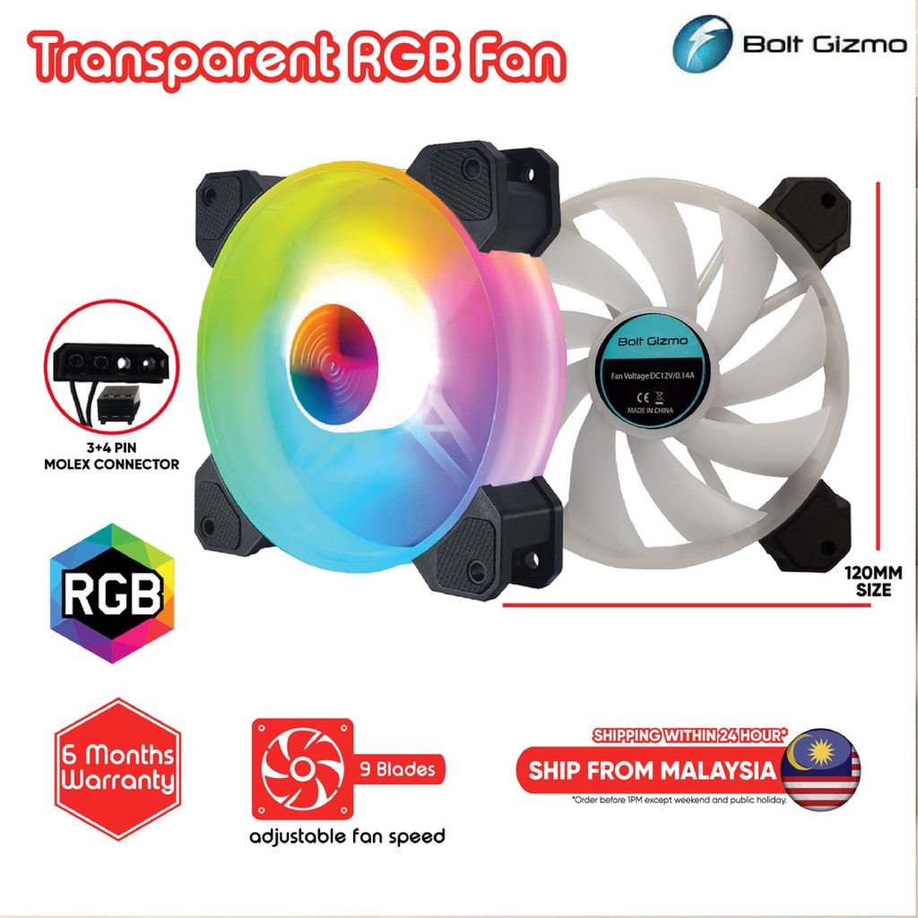Quiet Transparent Casing 3 Pin RGB Fan Cooler Computer Case PC CPU ...