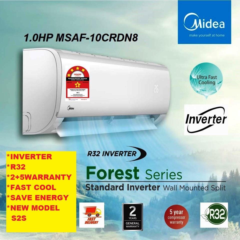 (NEW) MIDEA AIRCOND IONIZER 1HP R32 GAS INVERTER MID-MSAF-10CRDN8 WIFI ...