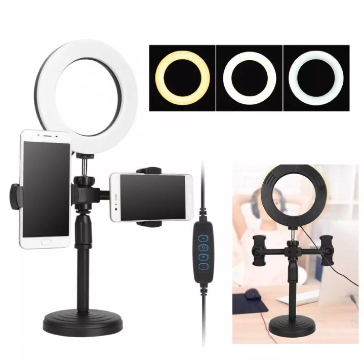 Ring Light 16cm With Stand and Dual Phone Holder Table Desktop Mini ...