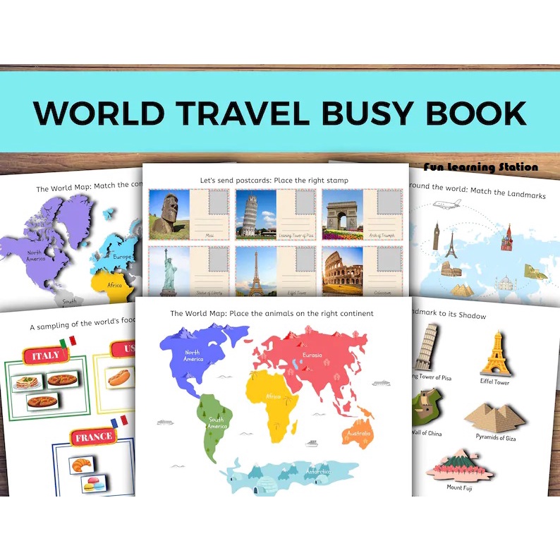 426 Travel Busy Book (PDF) World Geography, Continents Matching Kids ...