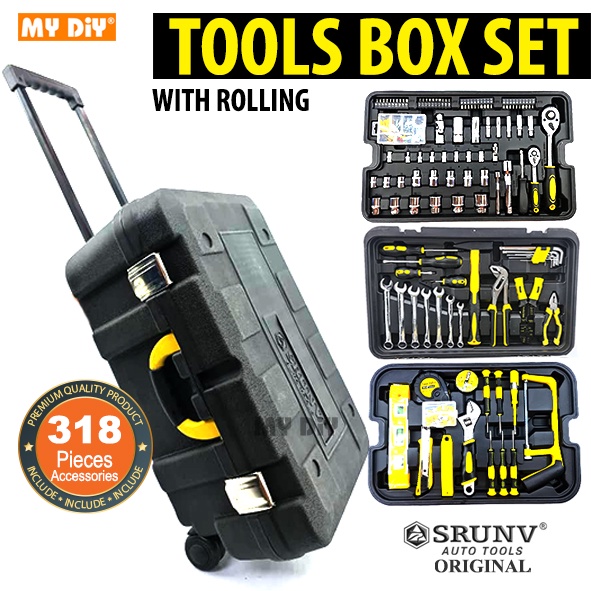 MYDIYHOMEDEPOT - SRUNV 318pcs Tools Set Rolling Tool Box Spanner Socket ...