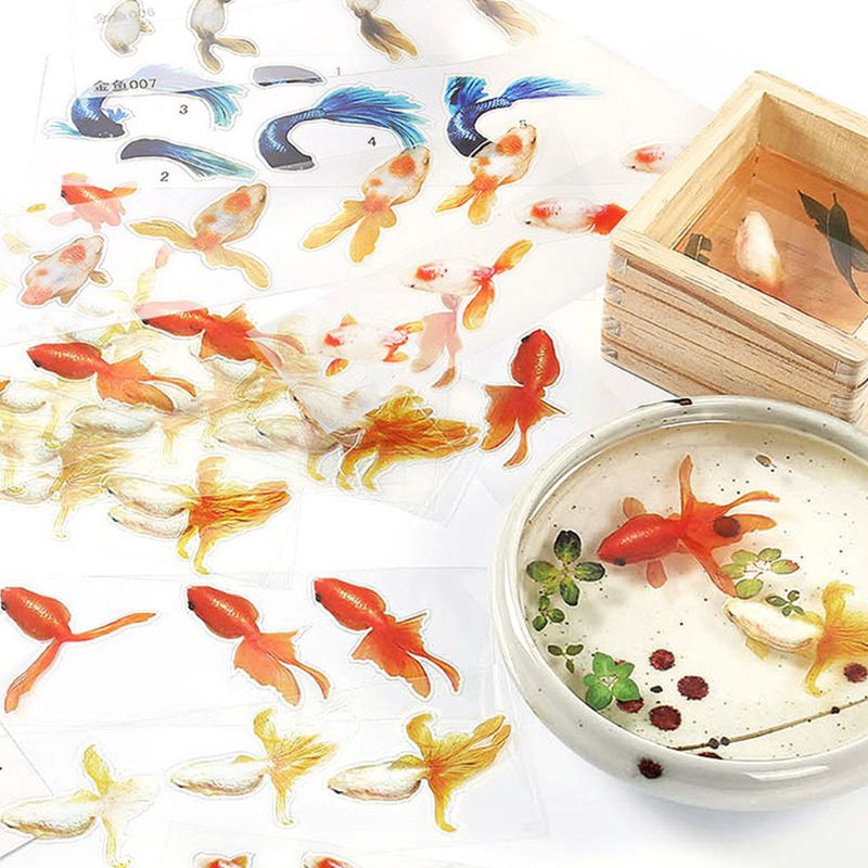 FLGO*12 Pcs/set 3D Small Goldfish Three-dimensional Stickers DIY ...