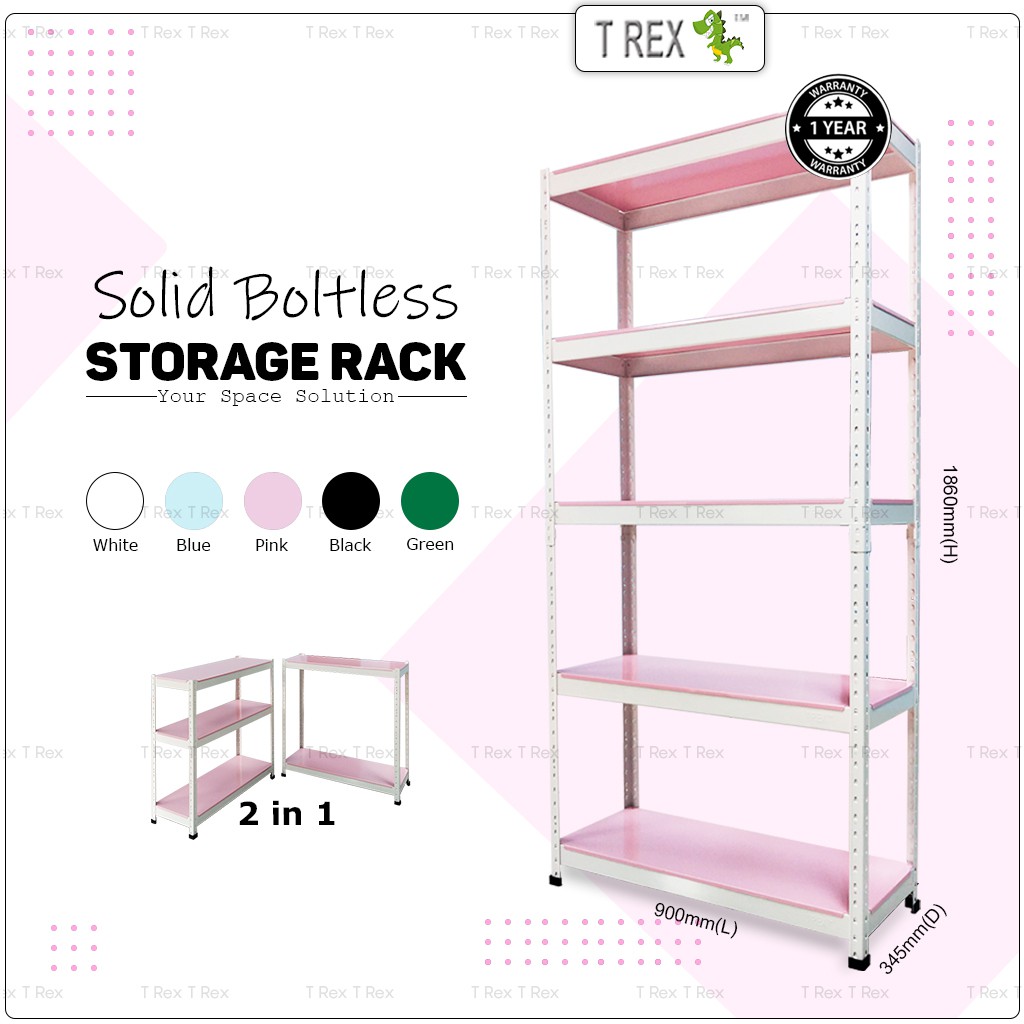 T Rex Solid 5 Tier Steel Boltless Storage Rack / Living Room Display ...