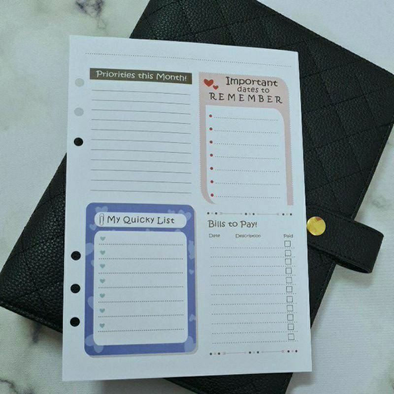 IA59. A5/A6/A7 MONTHLY SUMMARY 6 RING PLANNER INSERTS REFILL | Shopee ...