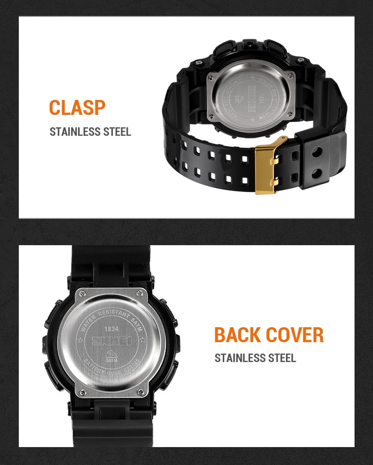 SKMEI Sports Shock Watch Alarm Date Week Display LED Light Digital Big ...