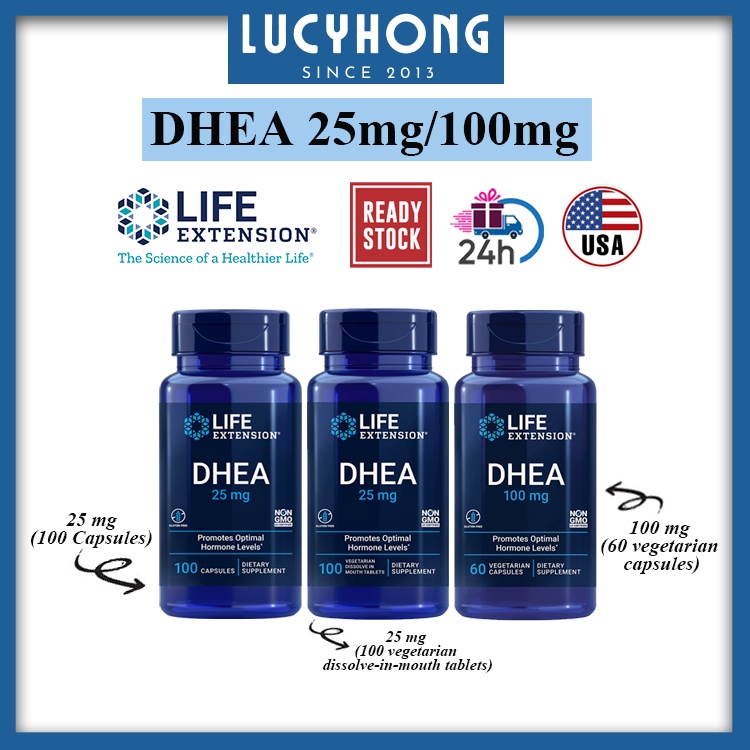 Life Extension DHEA 25 mg/100mg capsules/Vegetarian Tablets Promotes ...