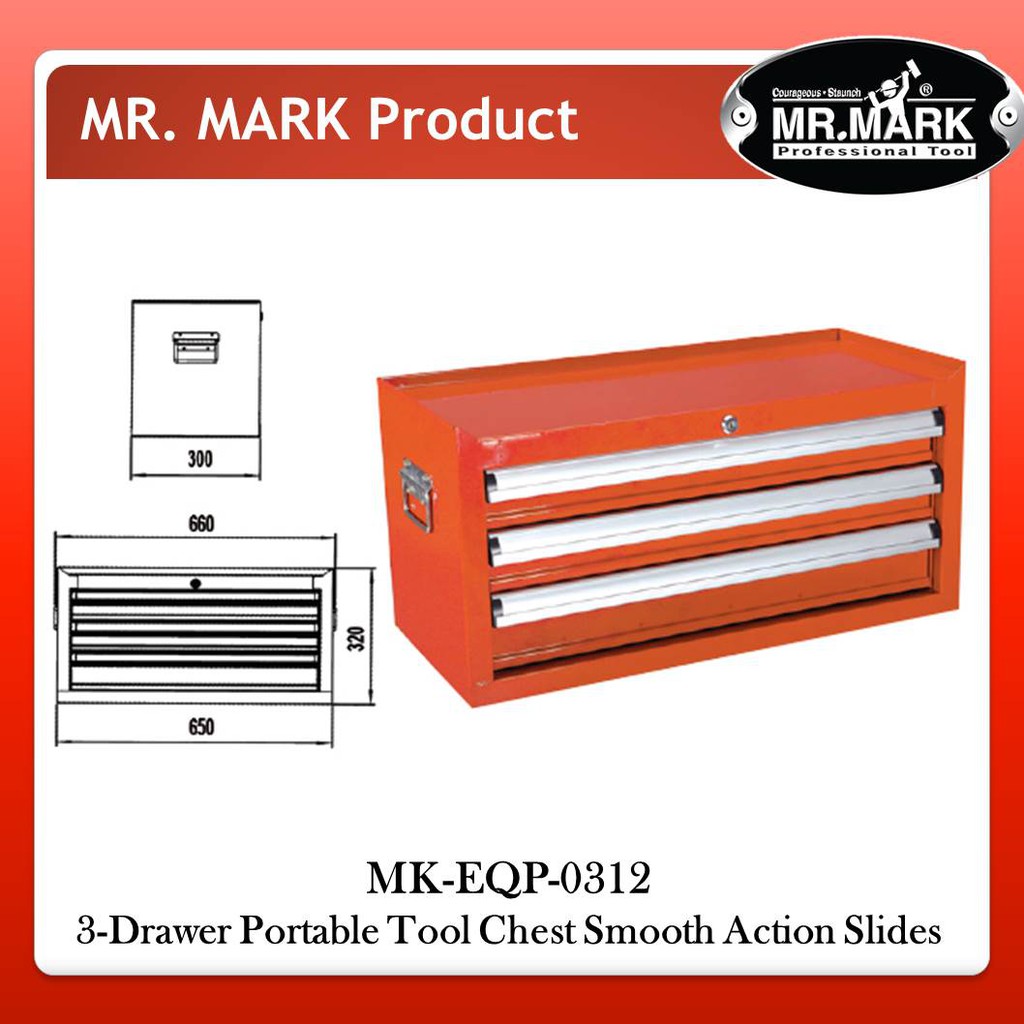 MK-EQP-0312 Mr Mark 3-Drawer Portable Tool Chest Smooth Action Slides ...
