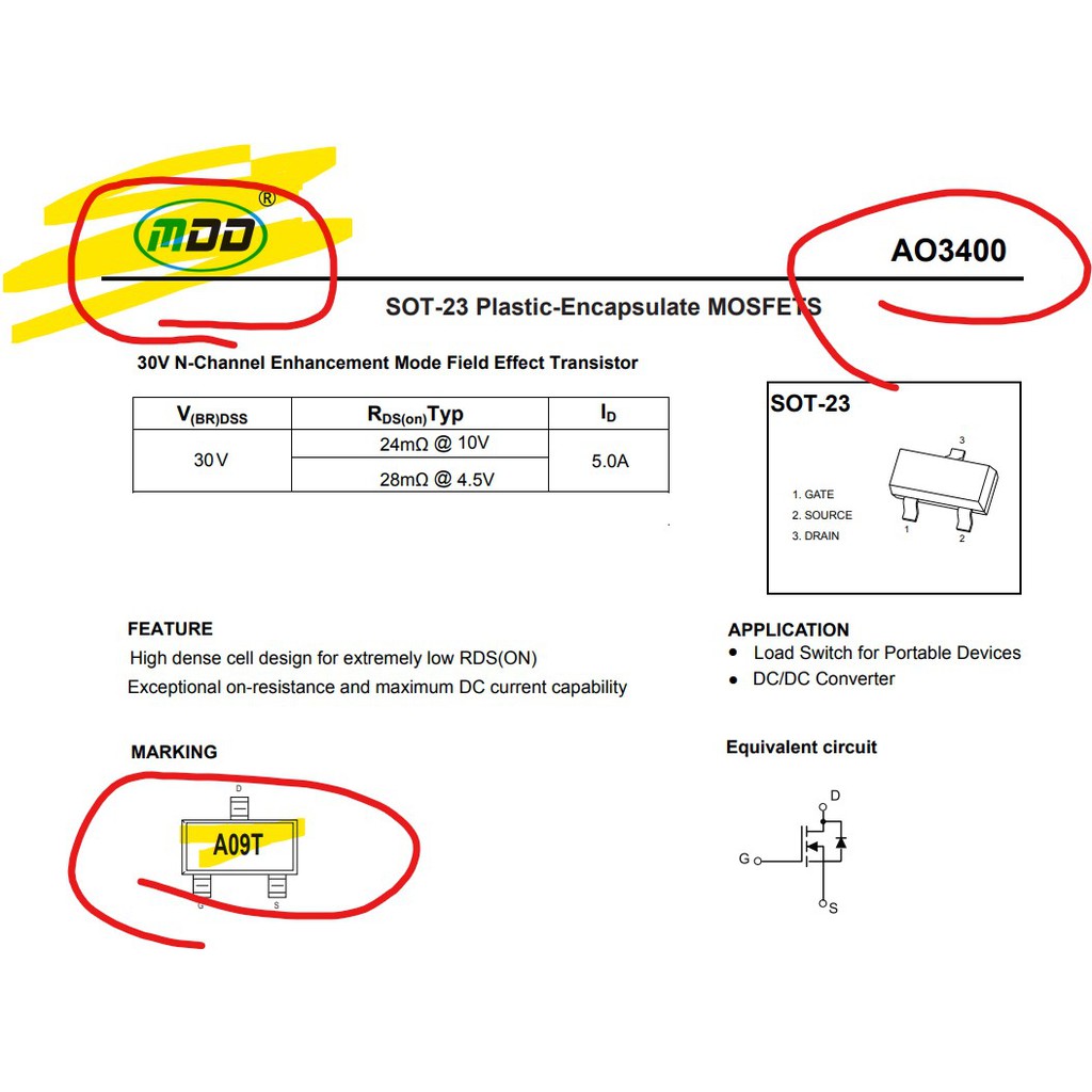 Ao3400 Datasheet AO3400 SI3400 丝印A09T AO9T 贴片SOT 23