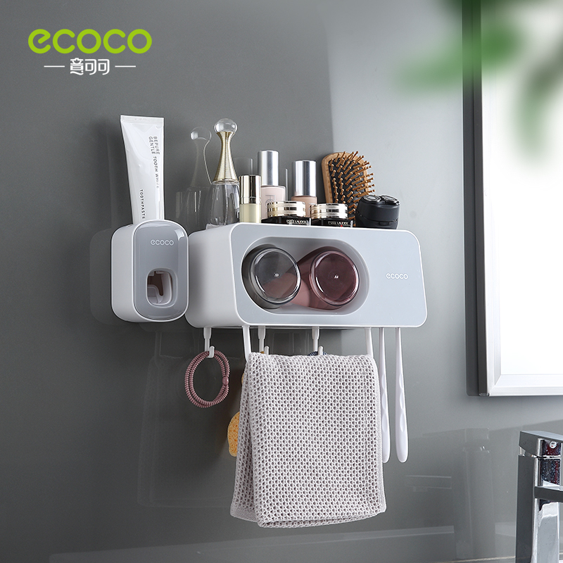 ECOCO wall-mounted toothbrush cup holder toothpaste dispenser set multifunctional bathroom ...