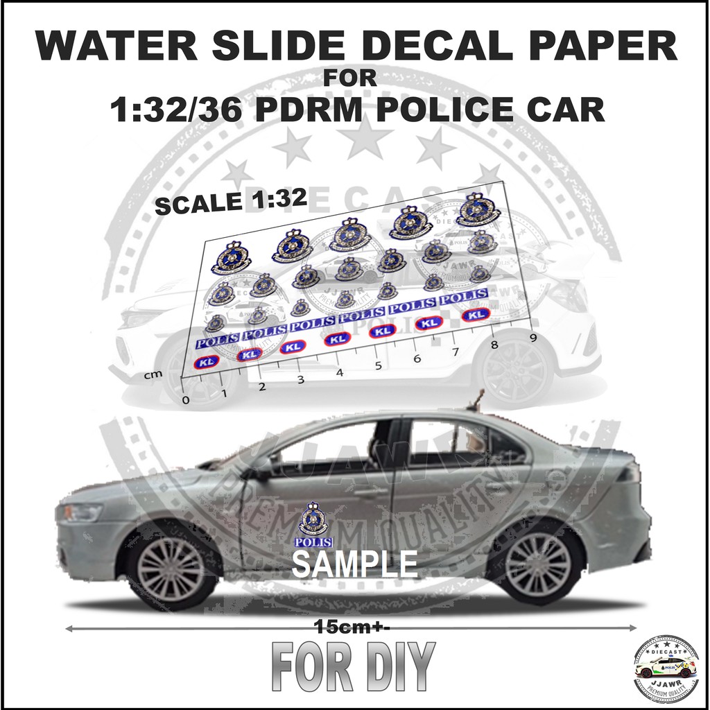 1:32 1:36 Water Slide Decal Paper of PDRM Police Car Livery for DIY ...