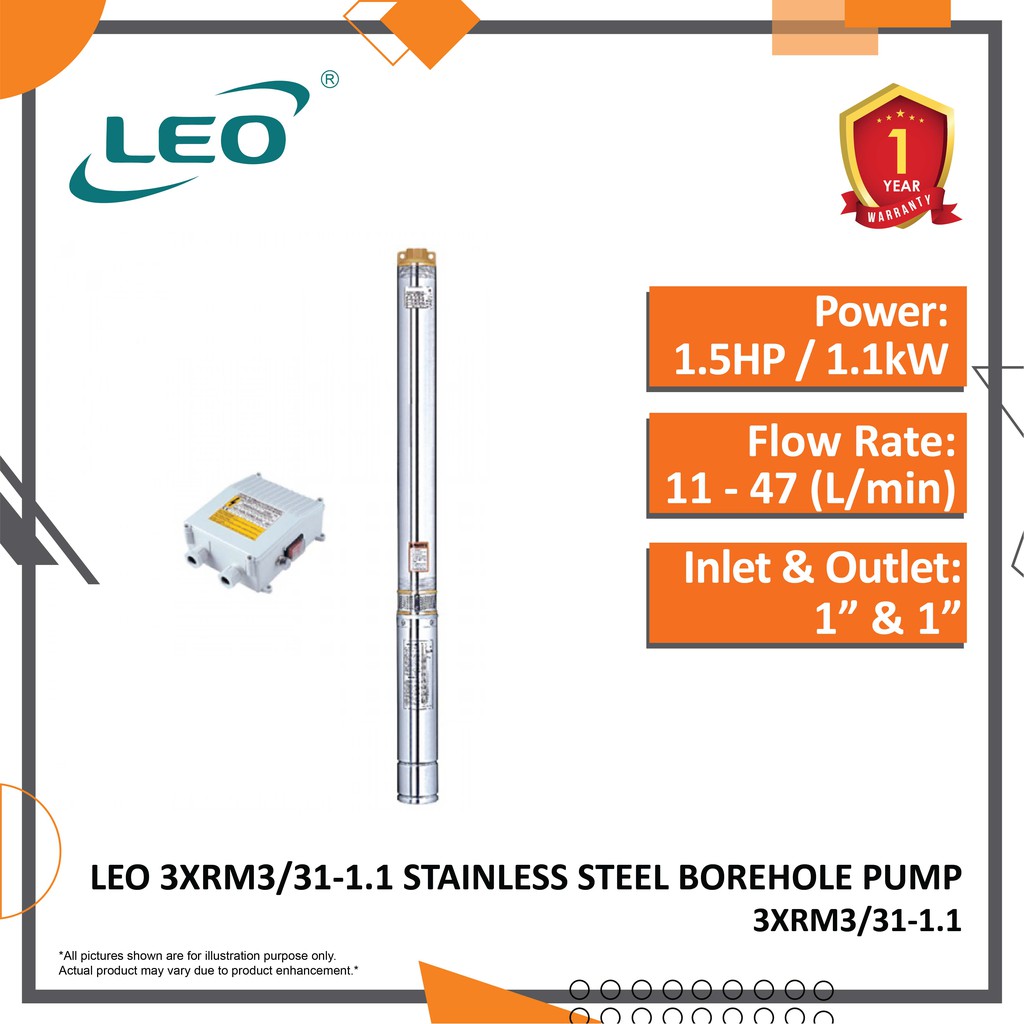 LEO 3XRM3/31-1.1 STAINLESS STEEL SUBMERSIBLE BOREHOLE PUMP (1.1KW/1.5HP) | Shopee Malaysia