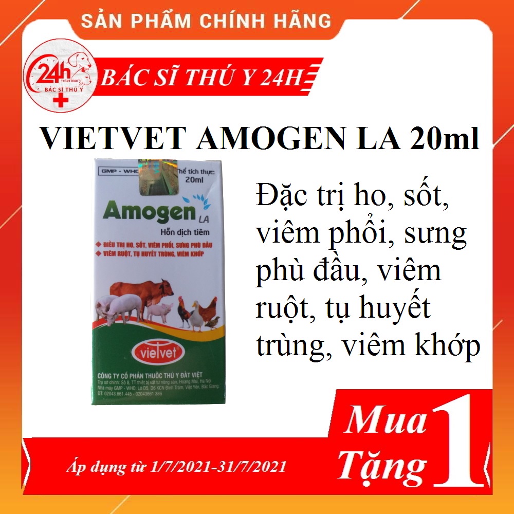 Vietvet AMOGEN LA Veterinary Medicine 20ml For Cough, Fever, Pneumonia ...