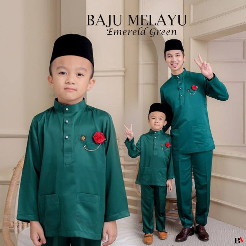 Baju Melayu Pearl Skin Ayah Anak | Baju Melayu Hijau Emerald | Baju ...