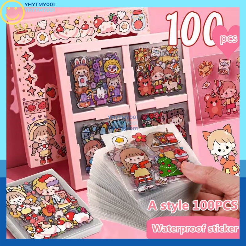 READY! 100PCS/set Cute Waterproof Stickers Scrapbook DIY Journal Diary ...