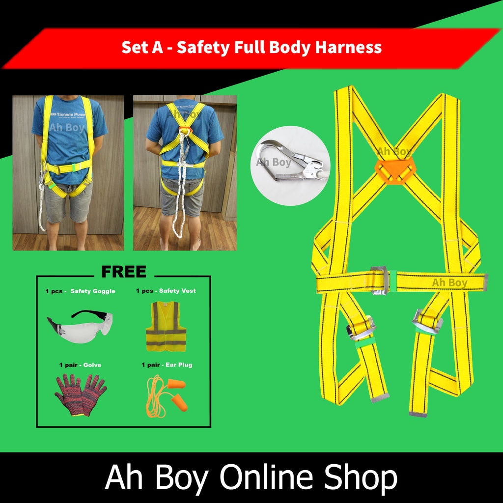Yellow Safety Worker Full Body Harness with Big Hook & Lanyard FOC ...
