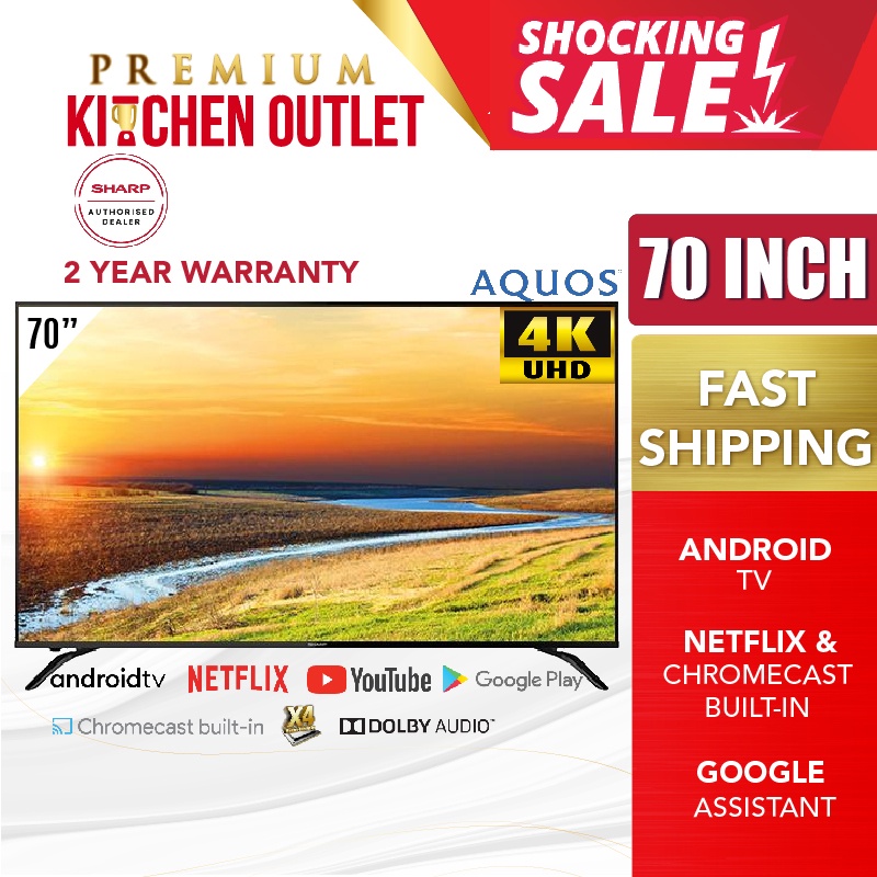 Sharp AQUOS 70 Inch 4K Ultra UHD Android 9.0 TV 4TC70BK1X | 50 Inch ...