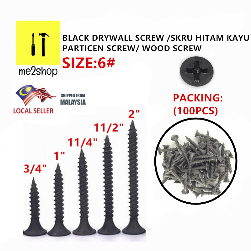 (100PCS) ( SKRU HITAM PARTICEN) BLACK DRYWALL SCREW /PARTICEN SCREW ...