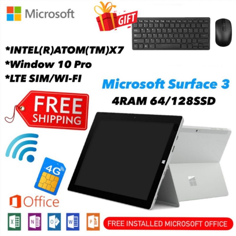 🔥Ready Stock Microsoft Surface 3 (4 Ram 128SSD) 95% WINDOW10 PRO-CAN ...