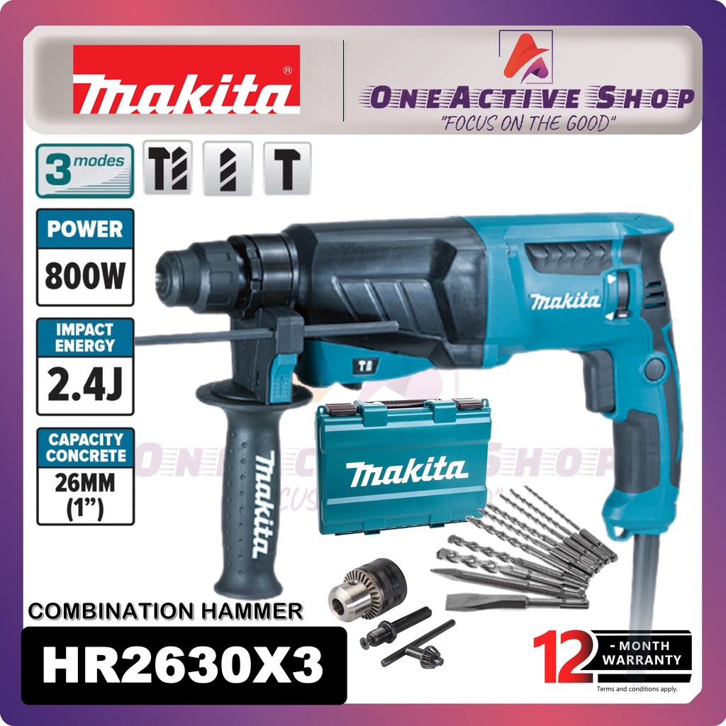 MAKITA Concrete Drill Rotary Hammer (3 Modes 800W) HR2630X3 - 1 Year ...