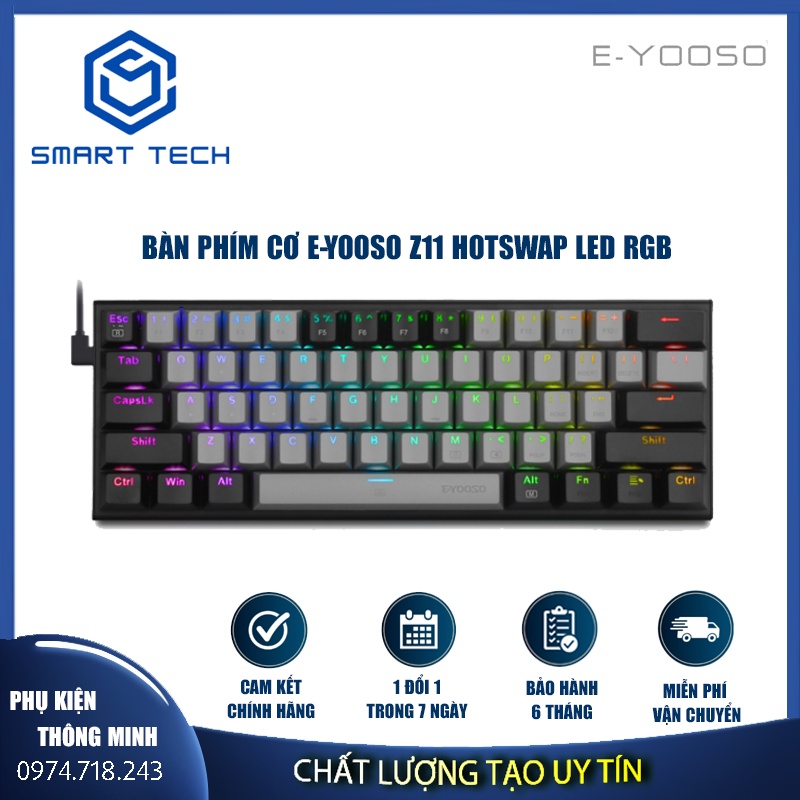 E-yooso Z11 Genuine Mechanical Keyboard 60% 61 Keys With HOTSWAP, Detachable Type C Cable ...