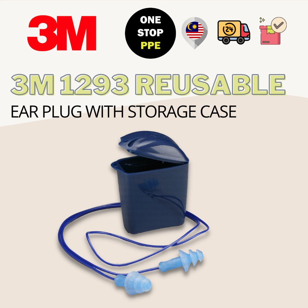 3M 1293 Reusable Earplugs With Plastic Cord and Storage Case - 1 Pair | Shopee Malaysia